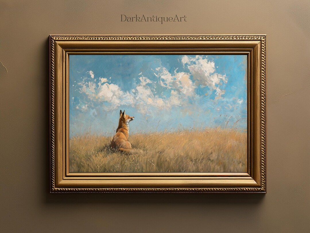 Vintage Oil Painting Digital Fox Art Printable Pastoral Landscape ...