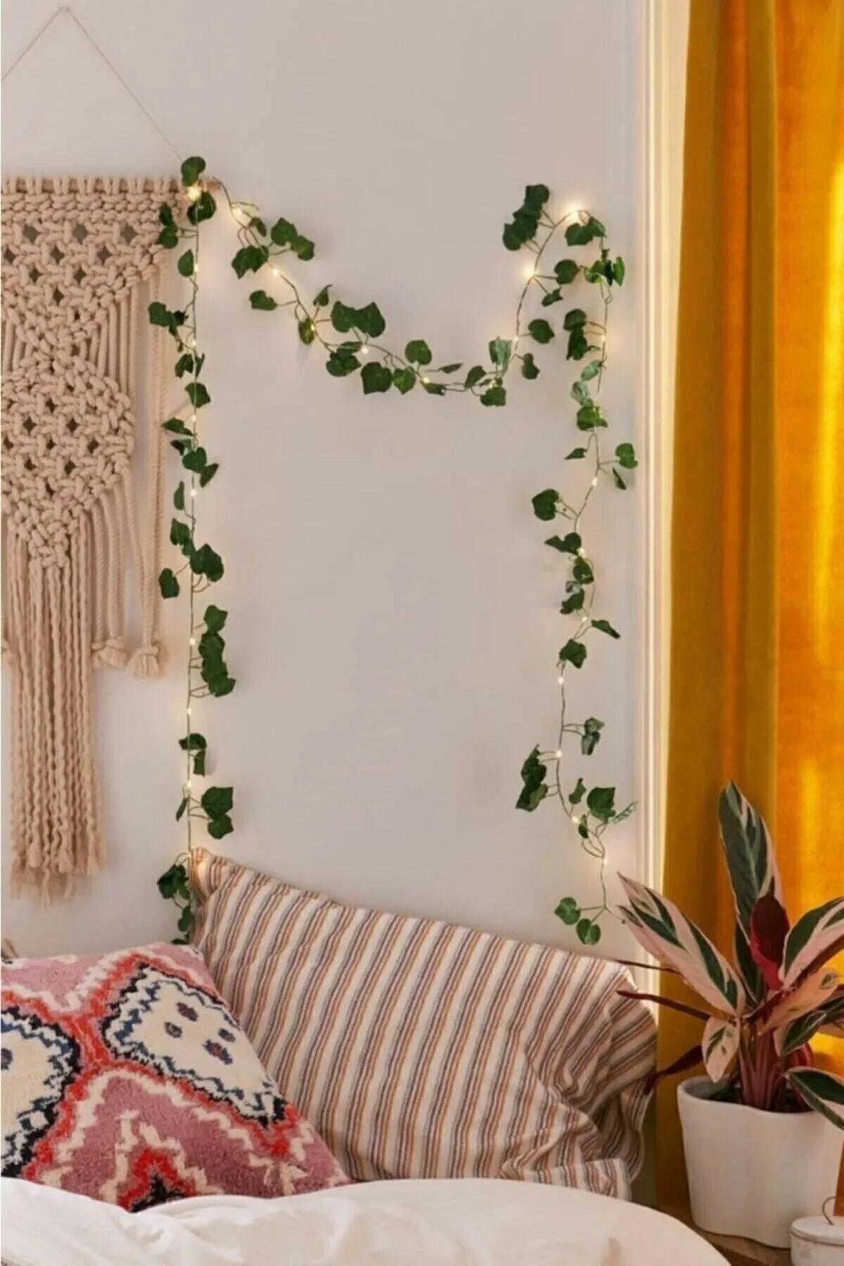 Artificial Flower Wall Decor Design With Light Ivy Leaf Hanging Plants ...