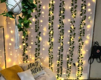 Artificial Flower Wall Decor Design With Light Ivy Leaf Hanging Plants ...