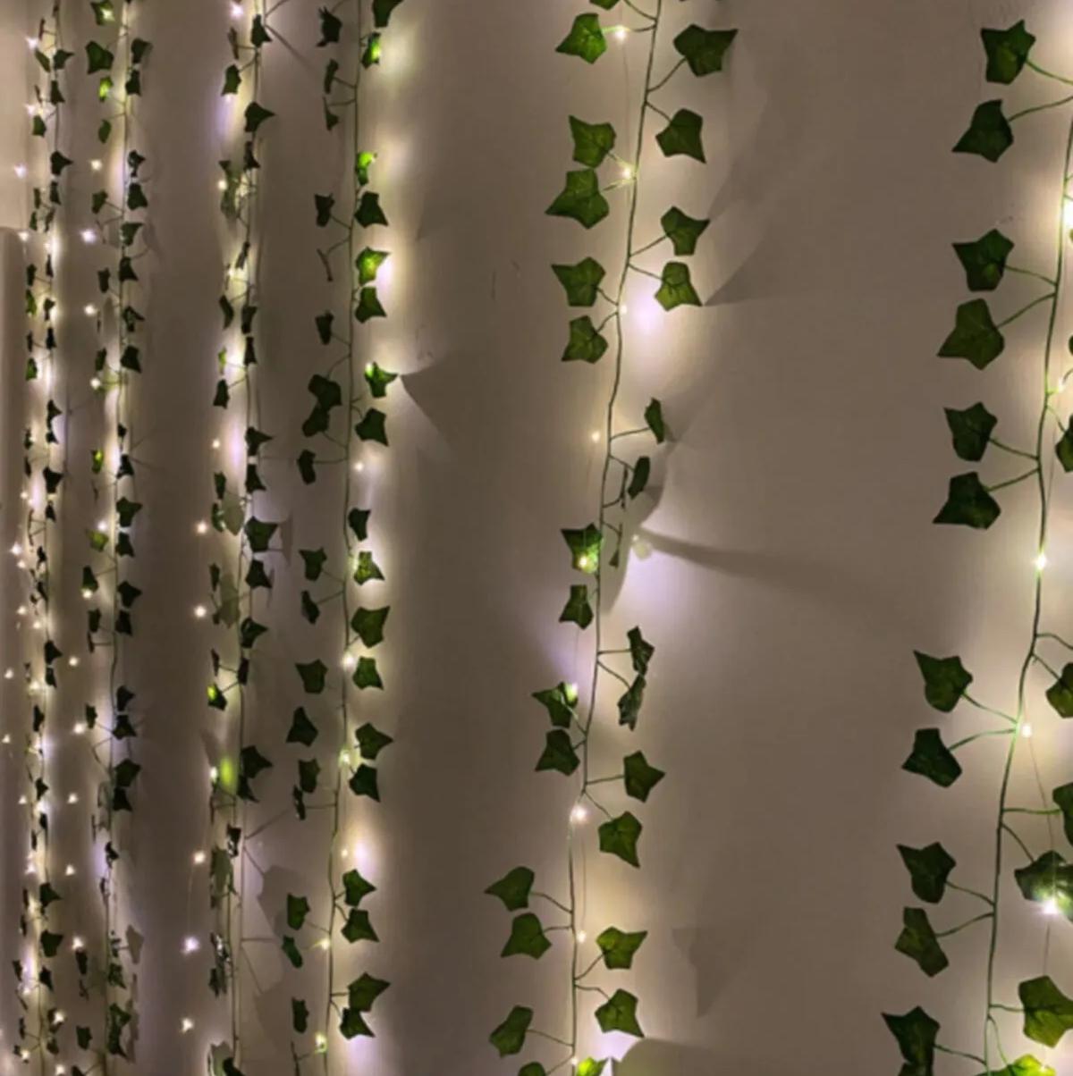 Artificial Flower Wall Decor Design With Light Ivy Leaf Hanging Plants ...