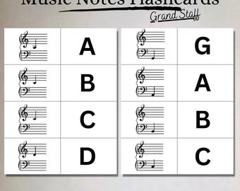 Printable Music Notes Flashcards, Treble and Bass Clef, Music Theory ...