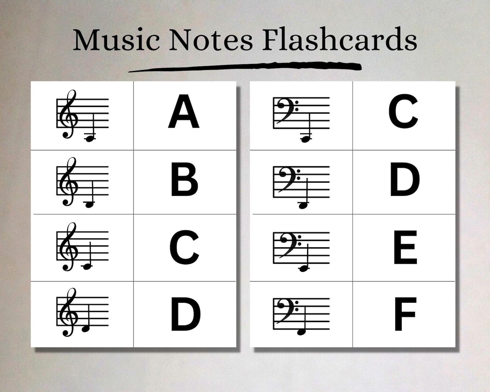 Printable Music Flashcards, Treble and Bass Clef, Music Theory ...