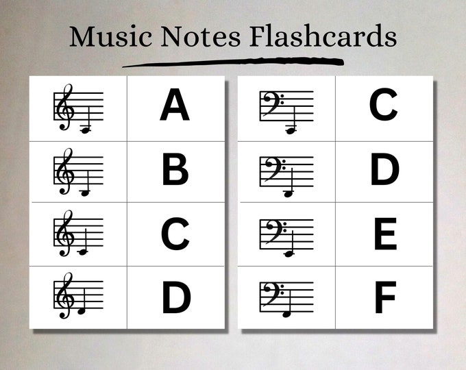 Music Notes Flash Cards - Treble G and Bass F Clef - Music Theory ...