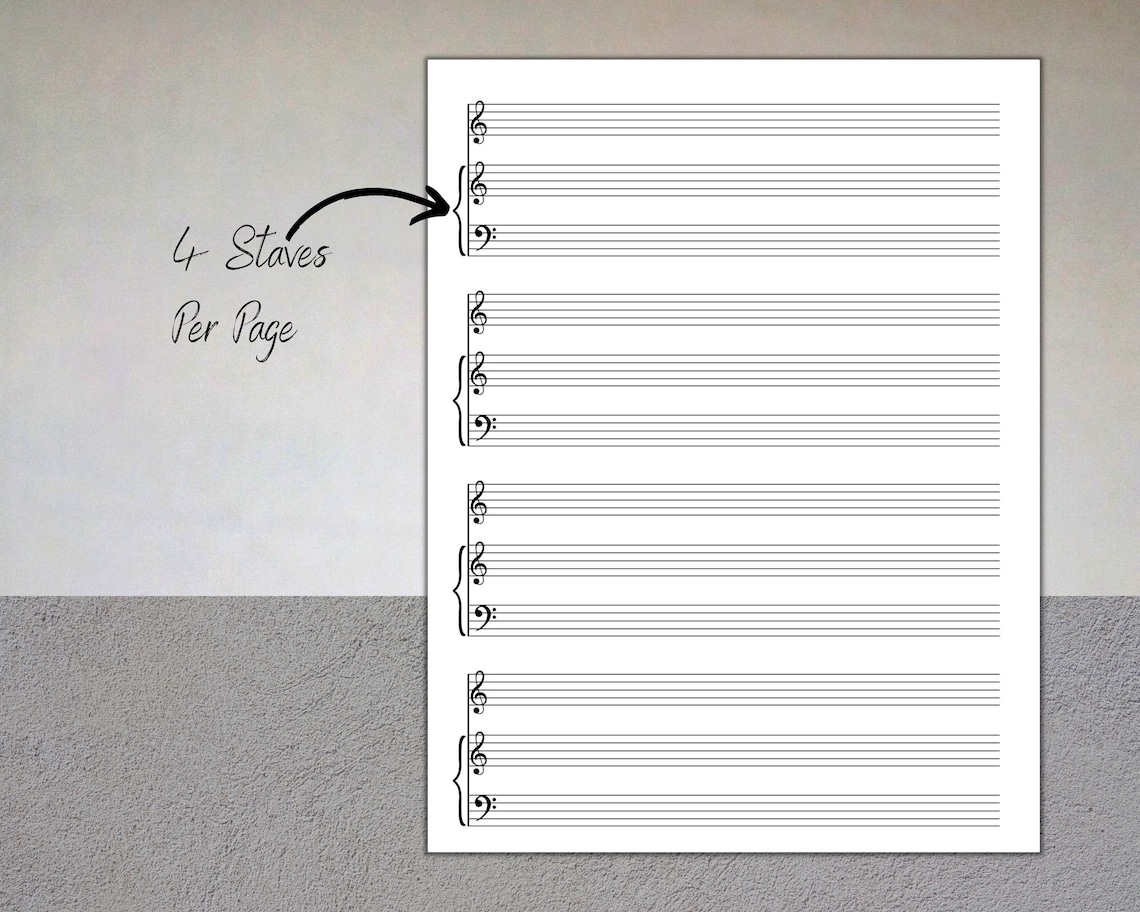 Printable Music Manuscript Paper: Piano & Voice (PDF Instant Download ...