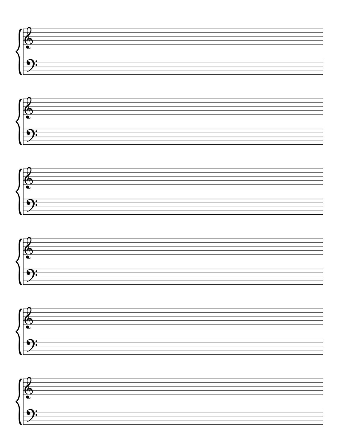Printable Sheet Music Manuscript Paper, Treble & Bass Clef 12 Stave ...
