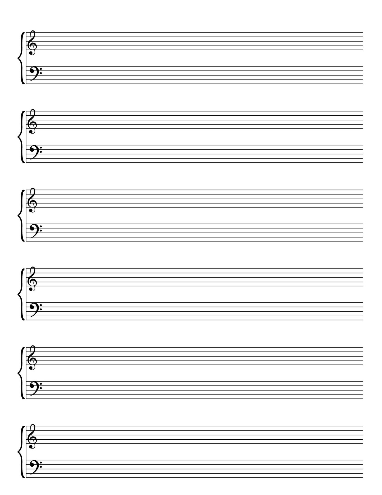 Printable Music Manuscript Paper, Treble & Bass Clef, 12 Stave, PDF ...