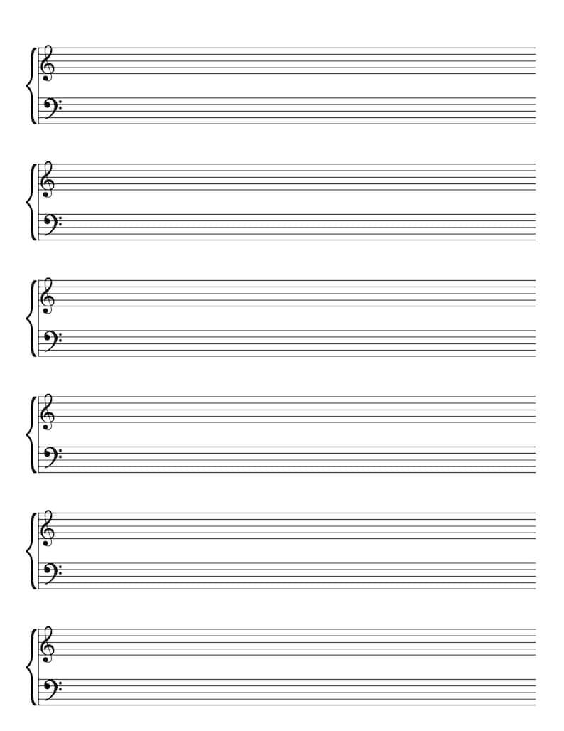 Printable Sheet Music Manuscript Paper, Treble & Bass Clef 12 Stave ...