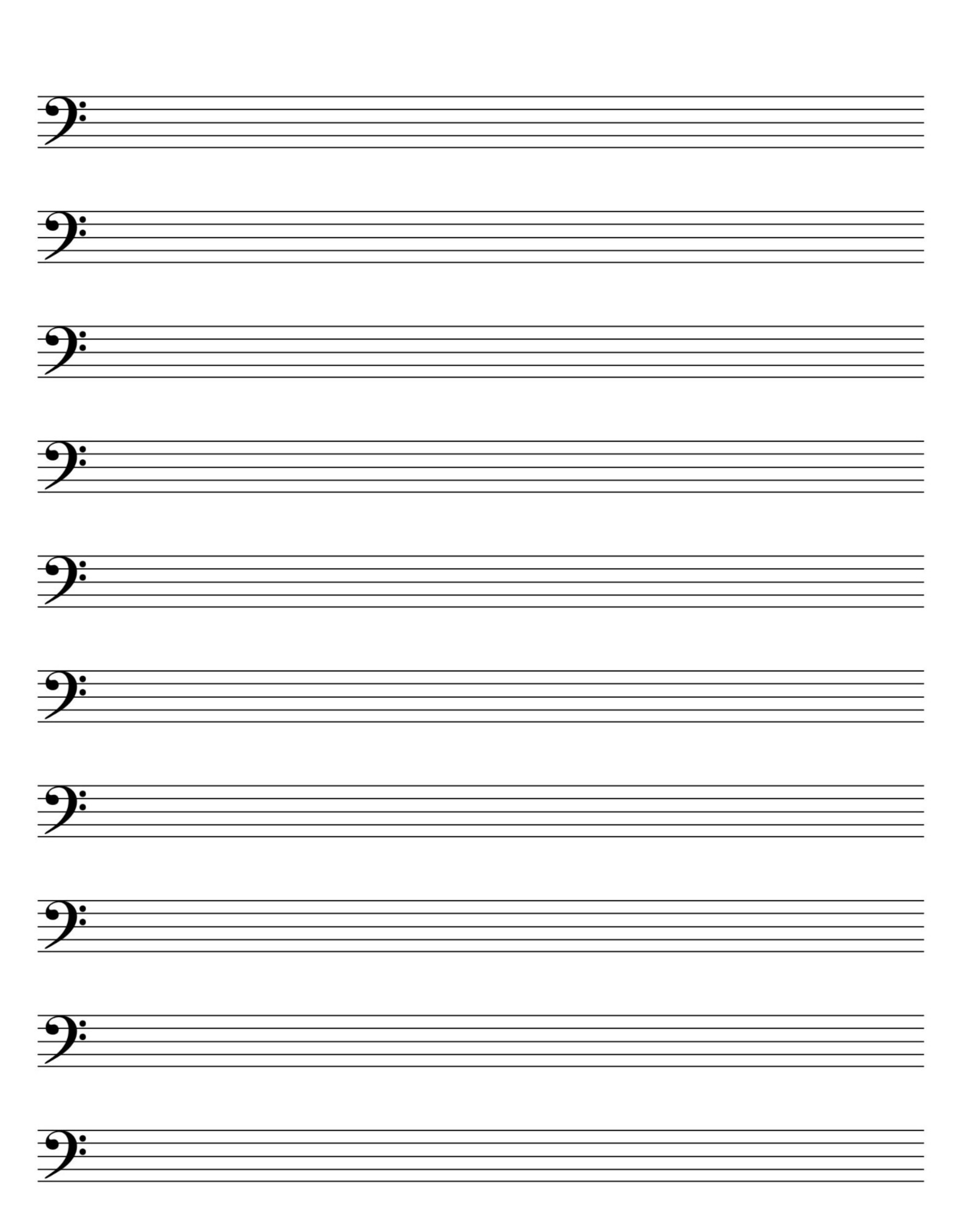 Printable Bass Clef Sheet Music Manuscript Paper, 10 Stave per Page ...