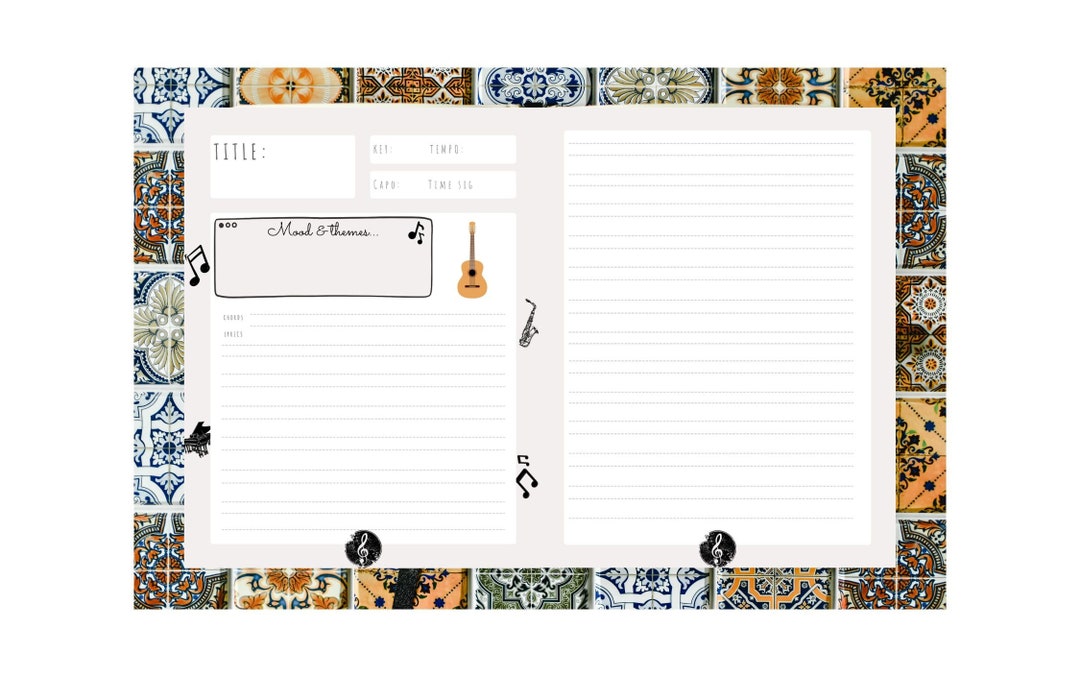 Song Writing Journal Printable, Chord Sheet, Songwriting Template ...