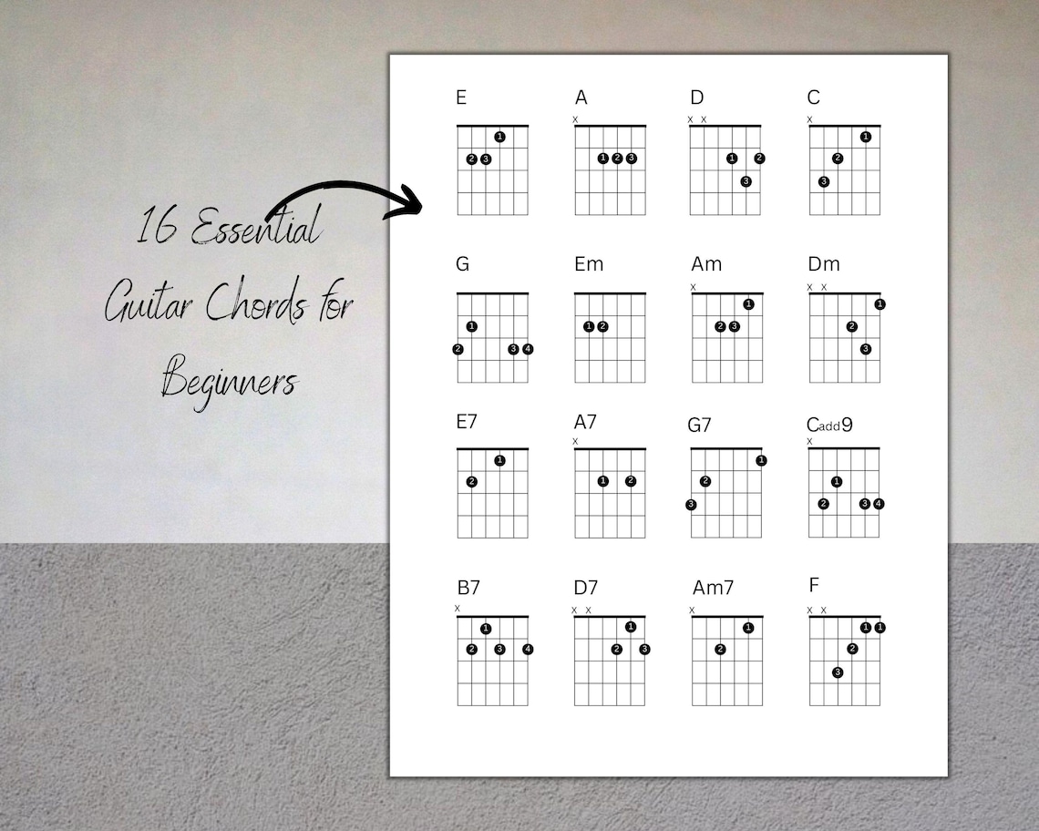 16 Printable Essential Guitar Chords Chart for Beginner Guitarists ...