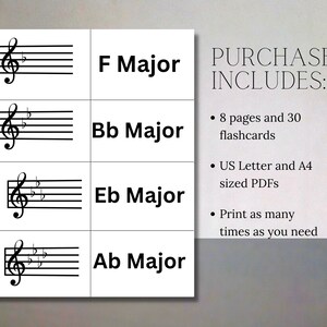 Printable Key Signature Flashcards, Major Keys, Treble and Bass Clef ...