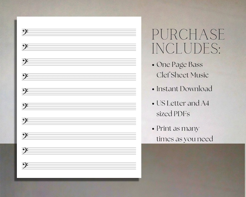 Printable Bass Clef Sheet Music Manuscript Paper, 10 Stave per Page ...