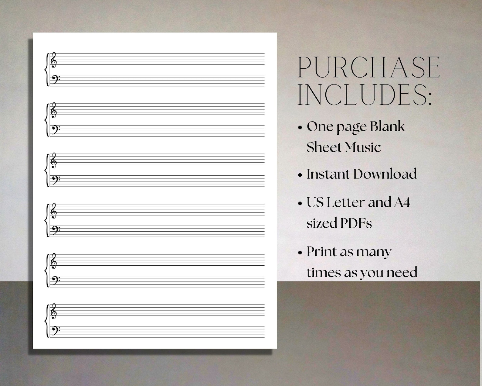 Printable Music Manuscript Paper, Treble & Bass Clef, 12 Stave, PDF ...