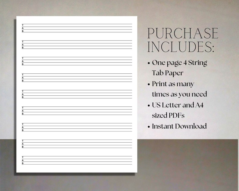 4 String Tab Paper: Bass & Ukulele Blank Sheet (PDF Download) - Etsy