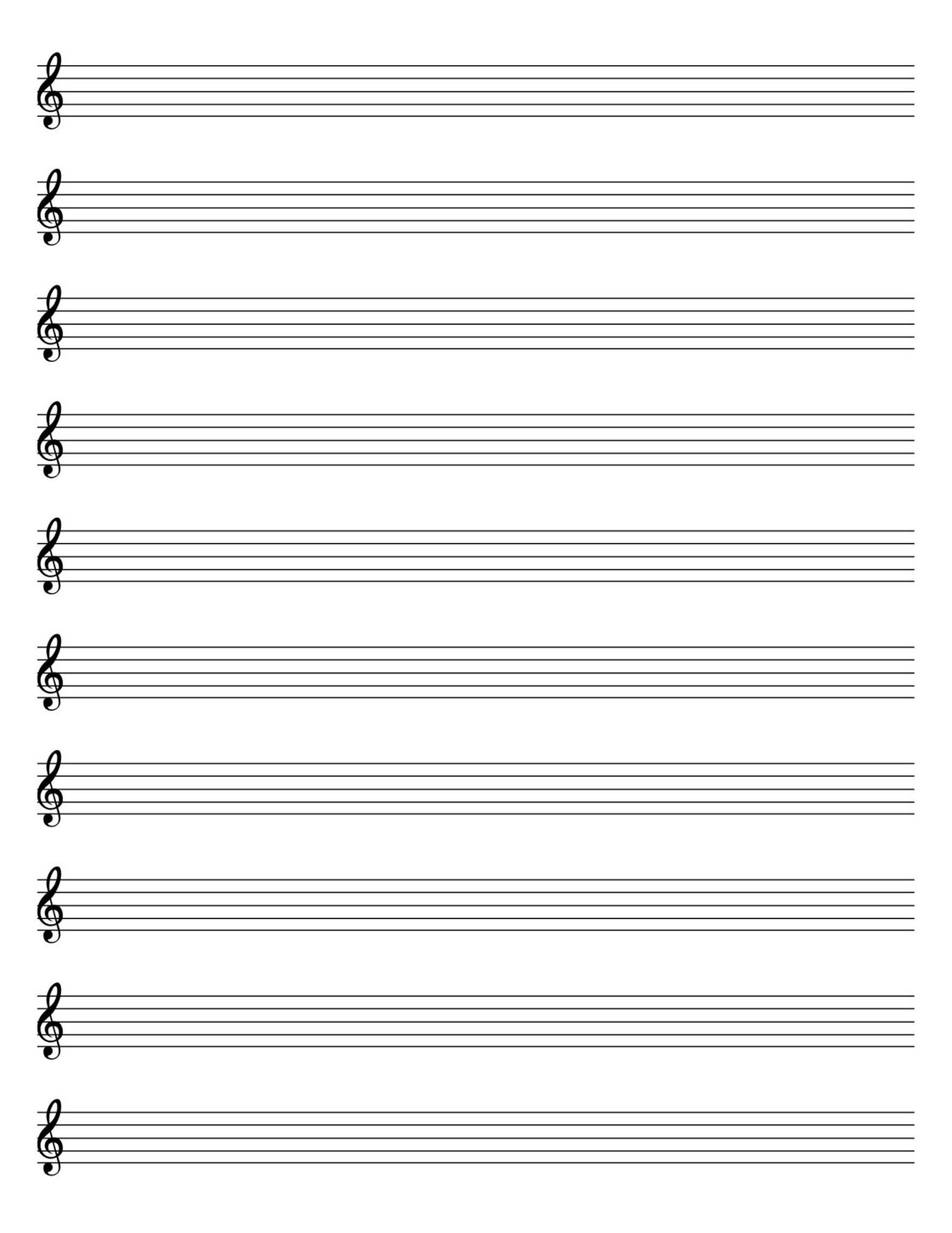 Printable Treble Clef Manuscript Paper: 10 Staves (PDF Instant Download ...