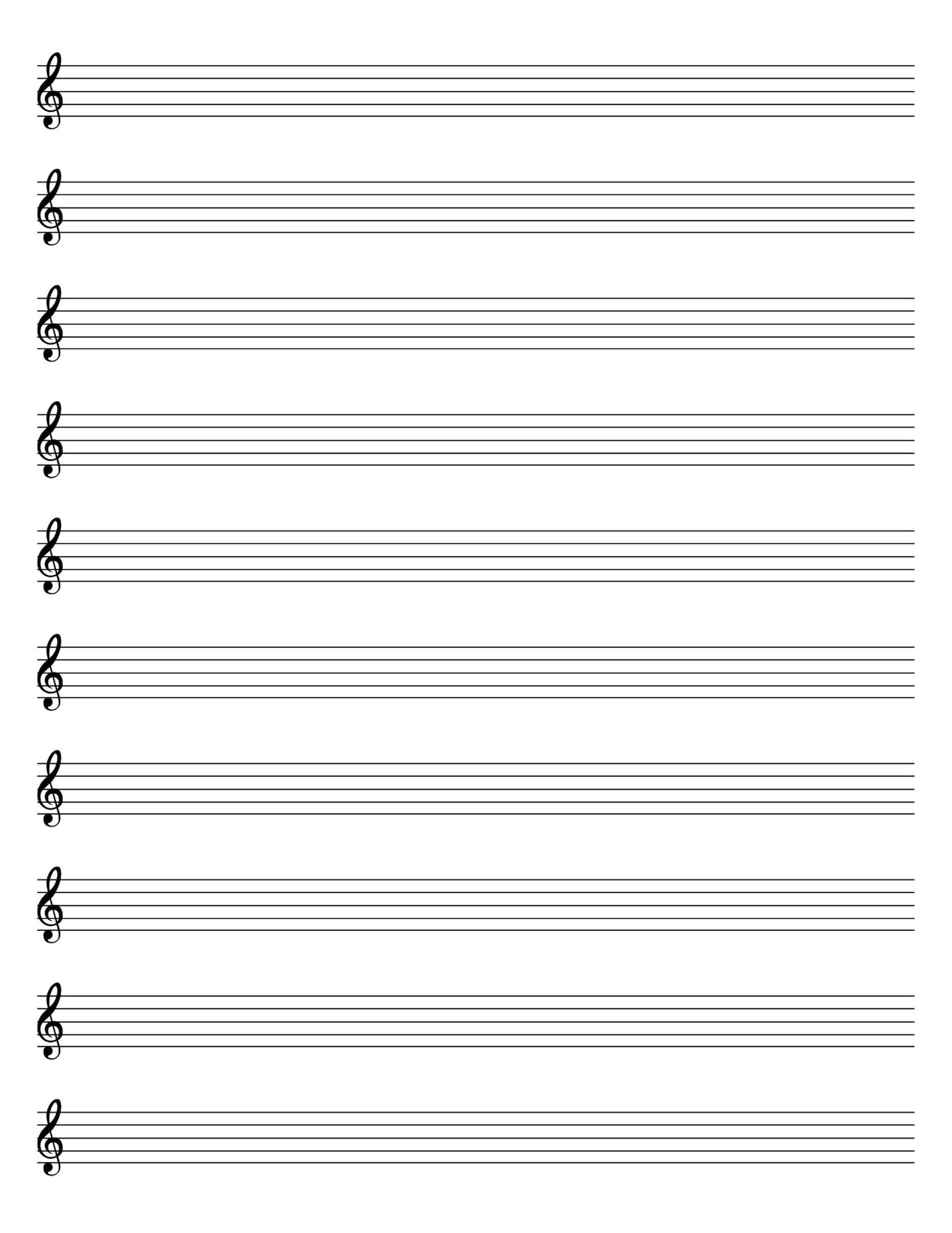 Printable Treble Clef Sheet Music Manuscript Paper, 10 Stave per Page ...