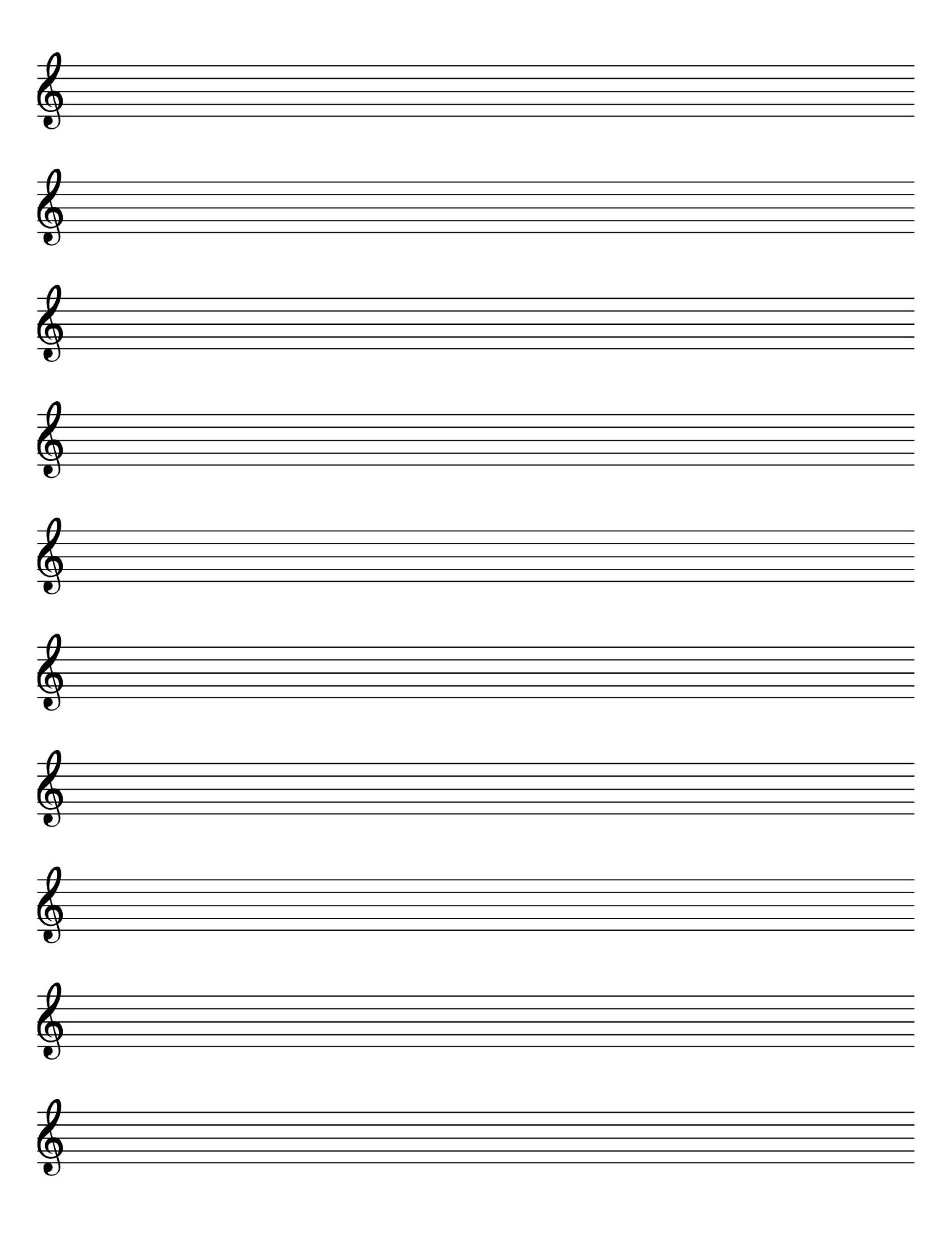 Printable Treble Clef Manuscript Paper: 10 Staves (PDF Instant Download ...