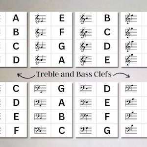 Printable Music Flashcards, Treble and Bass Clef, Music Theory ...