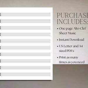 Printable Alto Clef Sheet Music for A4/letter, Printable PDF Instant ...