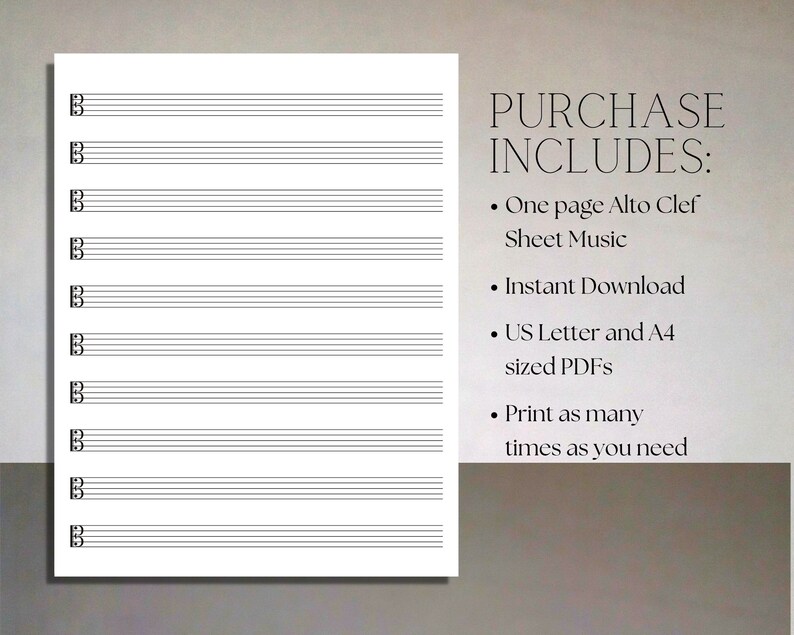 Printable Alto Clef Sheet Music for A4/letter, Printable PDF Instant ...