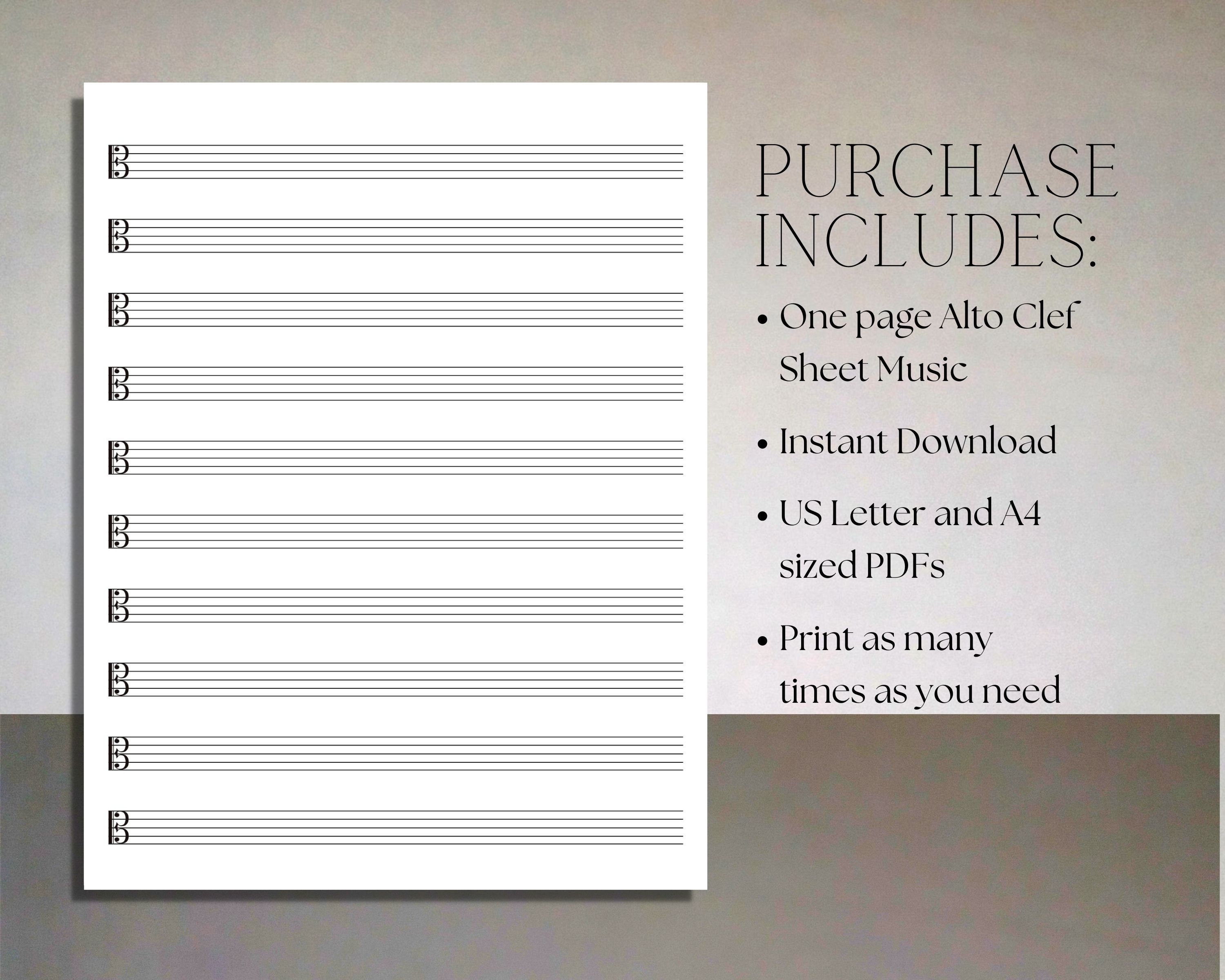 Printable Alto Clef Sheet Music for A4/letter, Printable PDF Instant ...