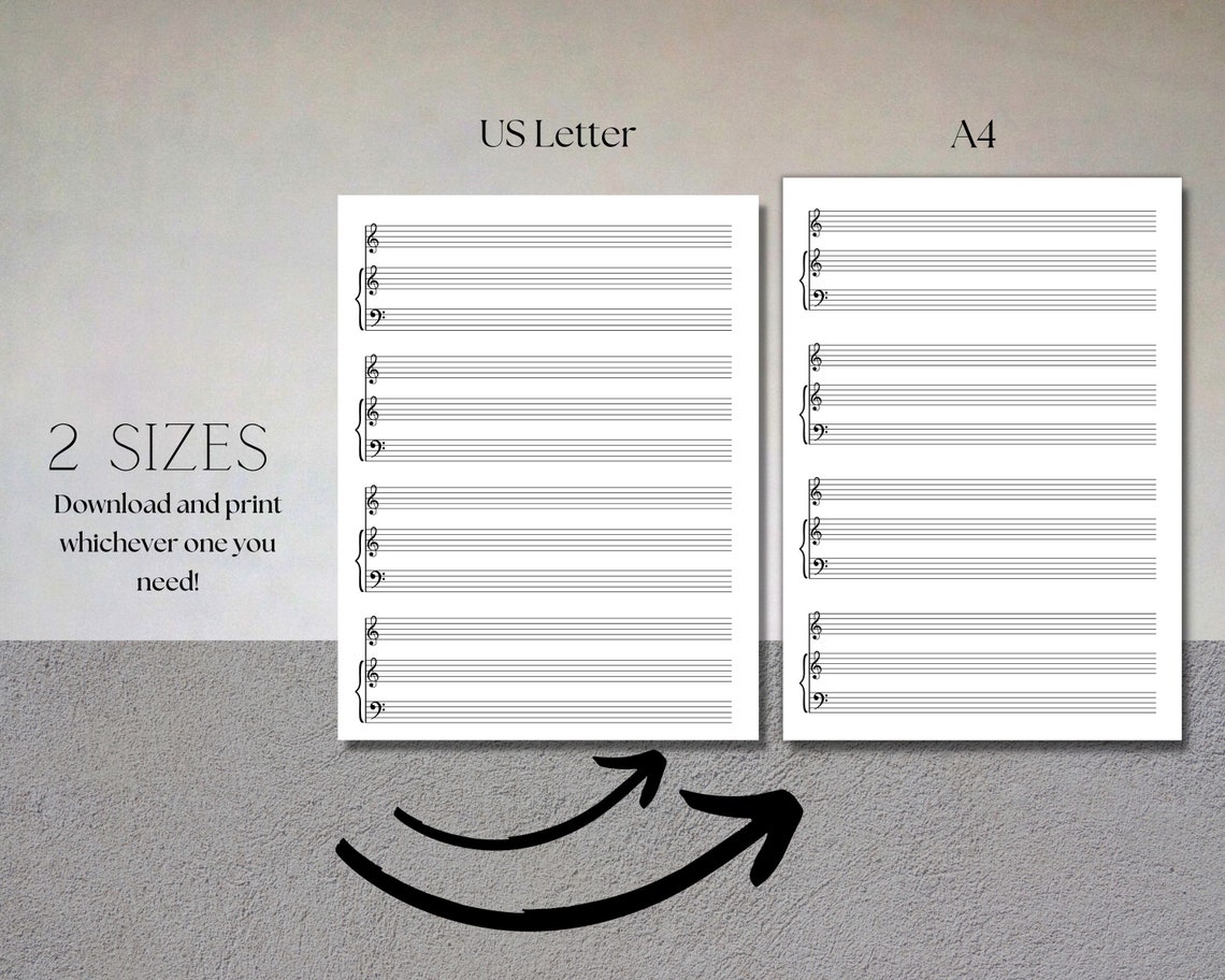 Printable Music Manuscript Paper: Piano & Voice (PDF Instant Download ...