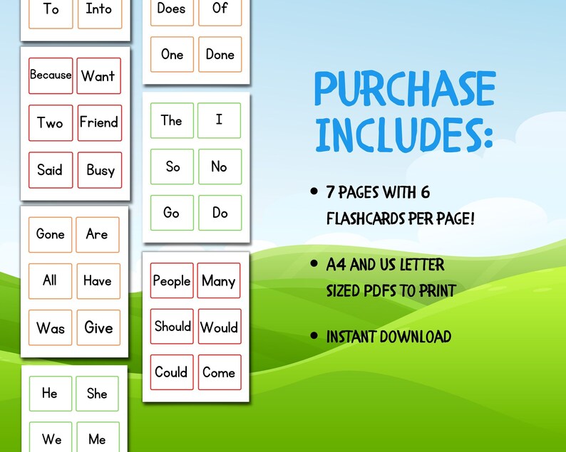 42 Tricky Sight Words Flashcards for Children Phonics and - Etsy