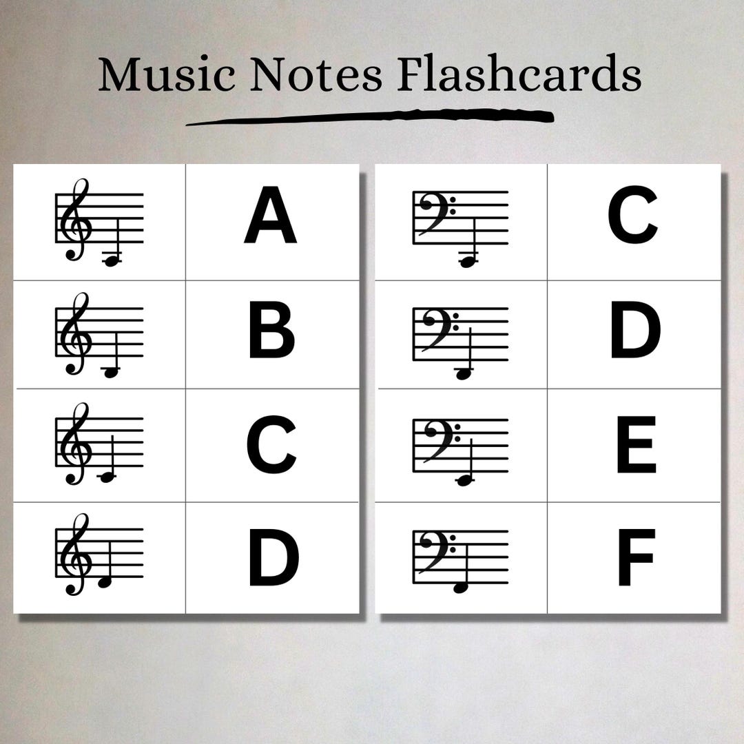 Printable Music Notes Flashcards, Treble and Bass Clef, Music Theory ...