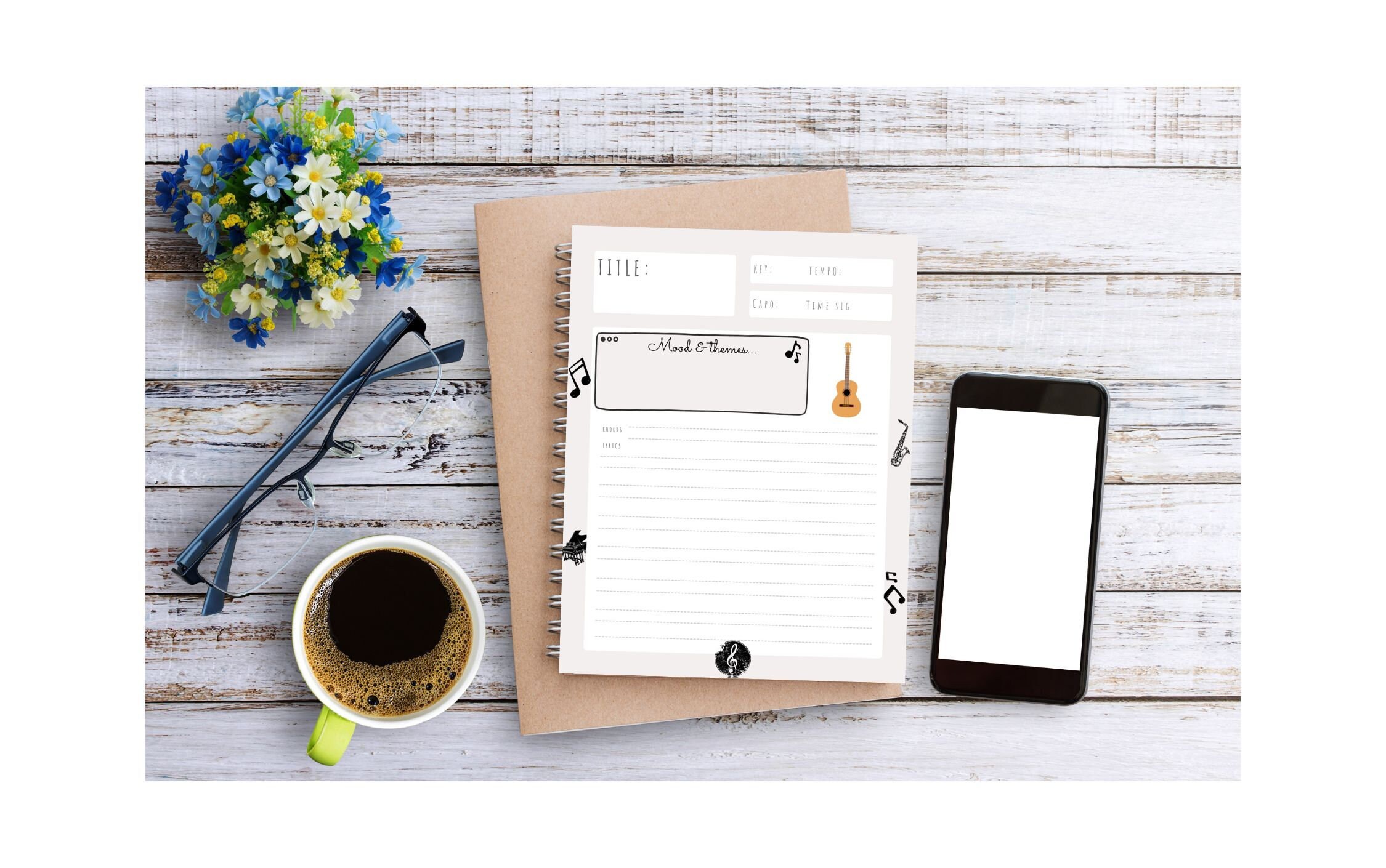 Song Writing Journal Printable, Chord Sheet, Songwriting Template ...