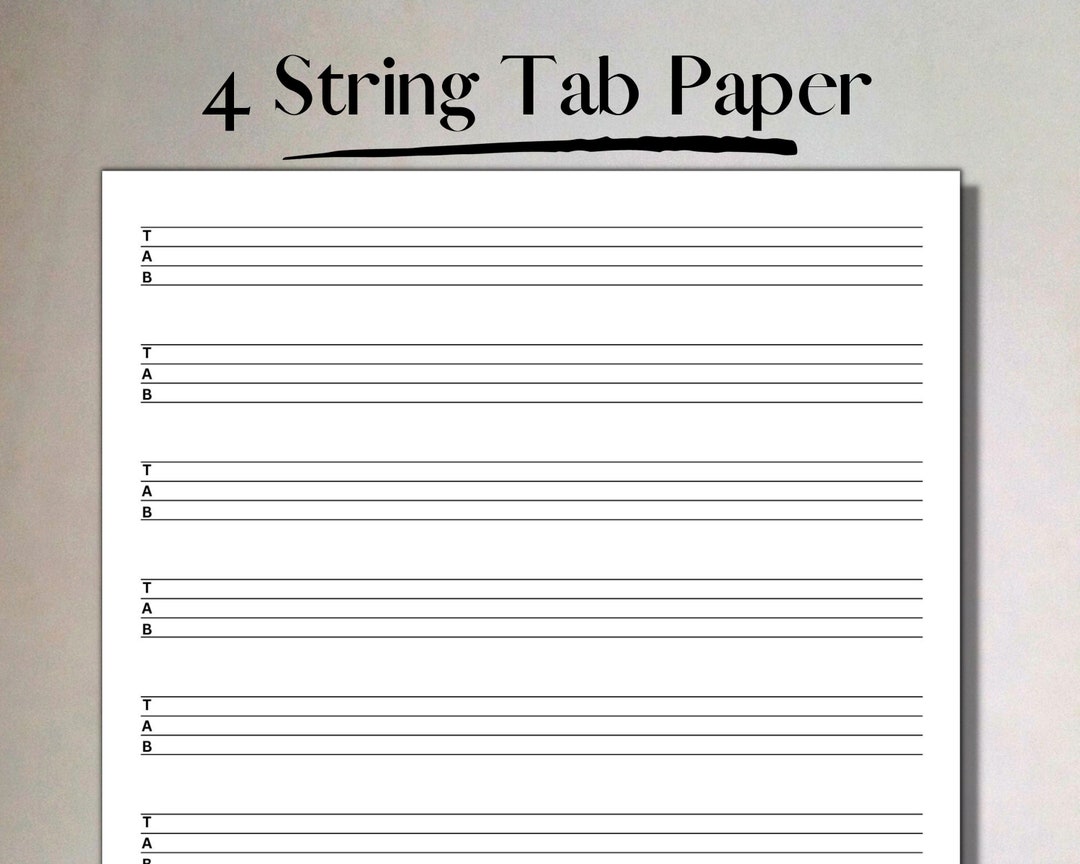 4 String Tab Paper: Bass & Ukulele Blank Sheet (PDF Download) - Etsy