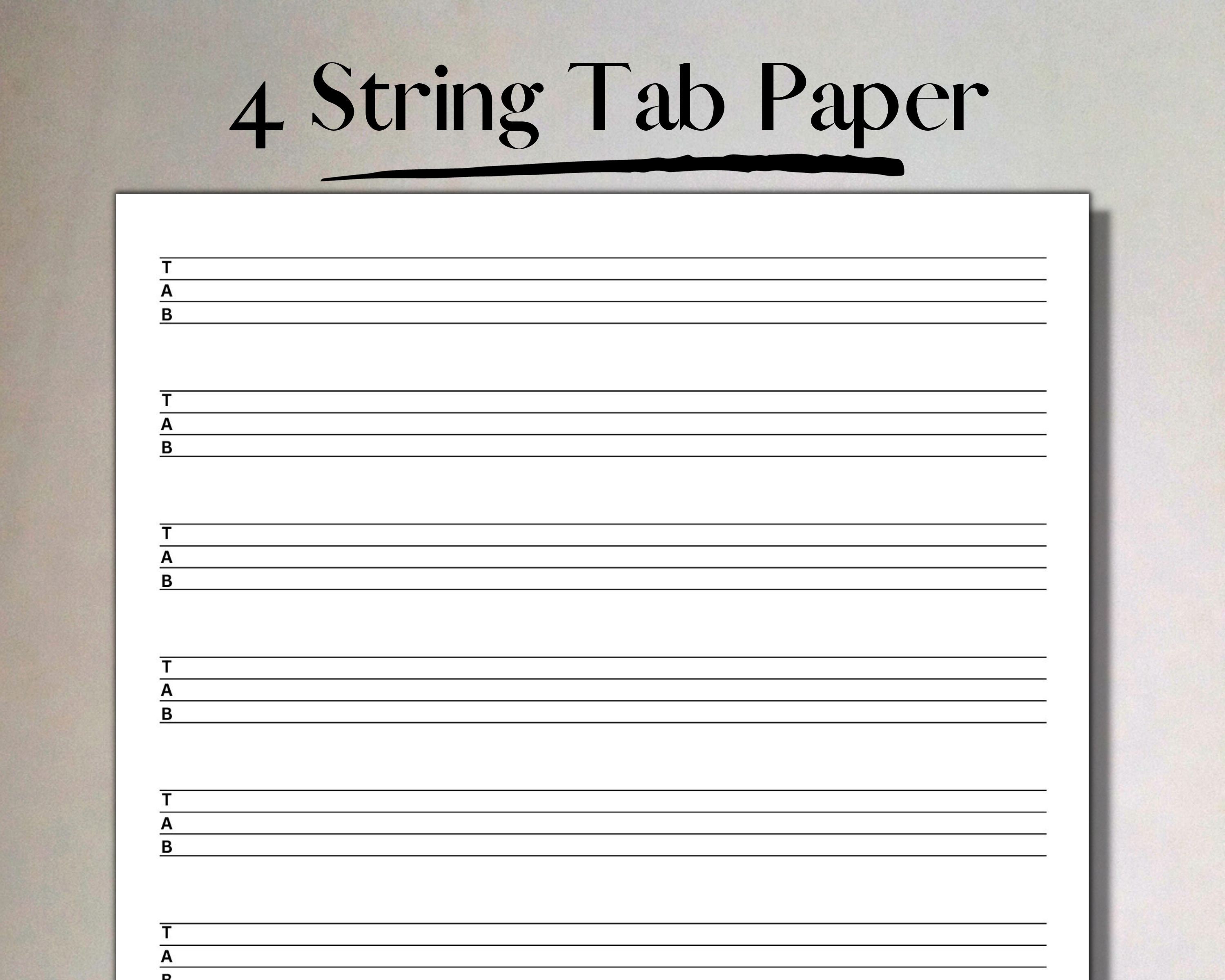 4 String Tab Paper: Bass & Ukulele Blank Sheet (PDF Download) - Etsy