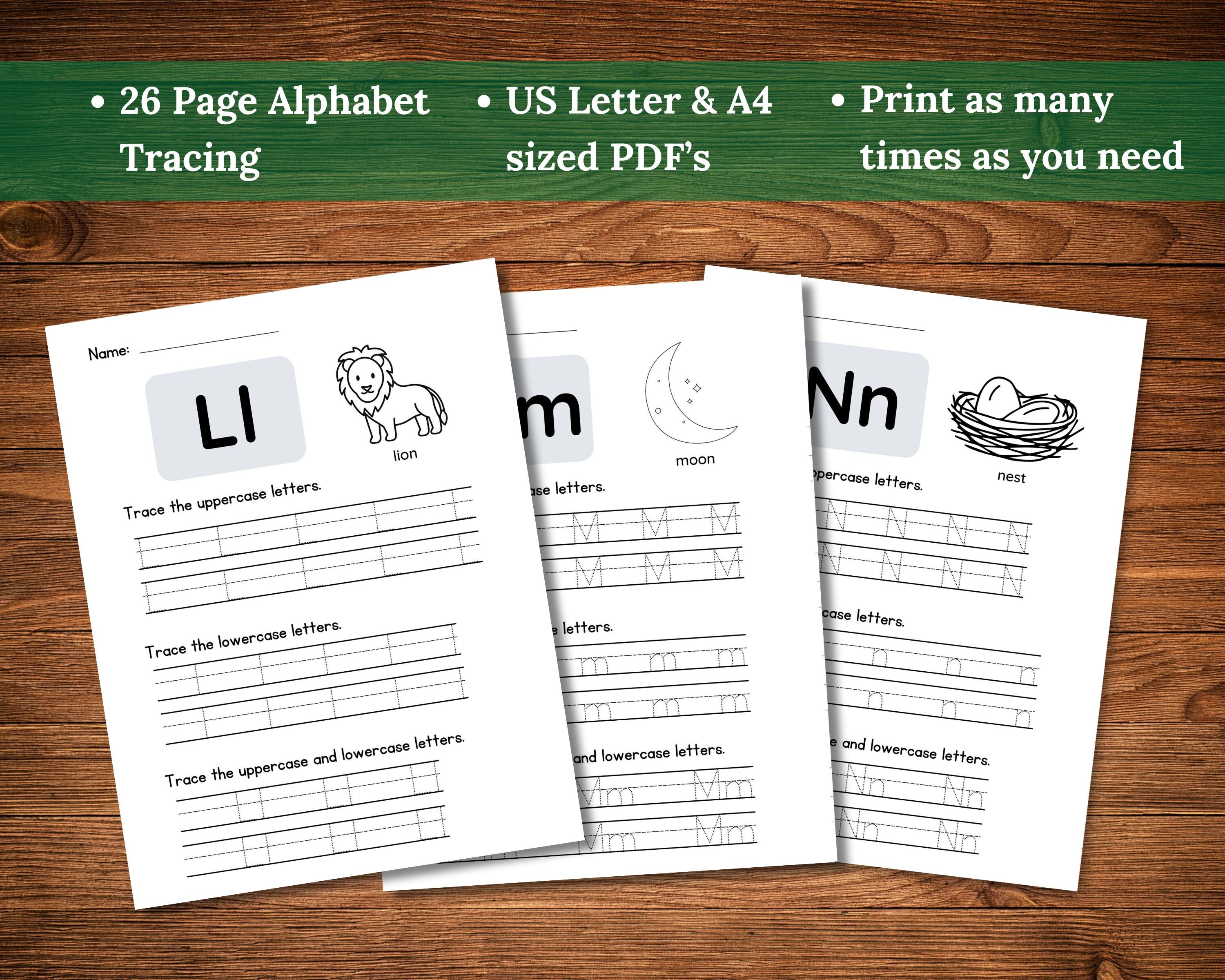 Printable Alphabet Tracing Sheet, 26 Page Handwriting Worksheet for ...