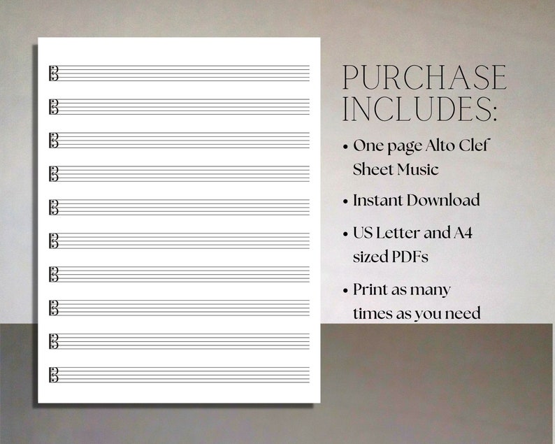 Printable Alto Clef Sheet Music for A4/letter, Printable PDF Instant ...