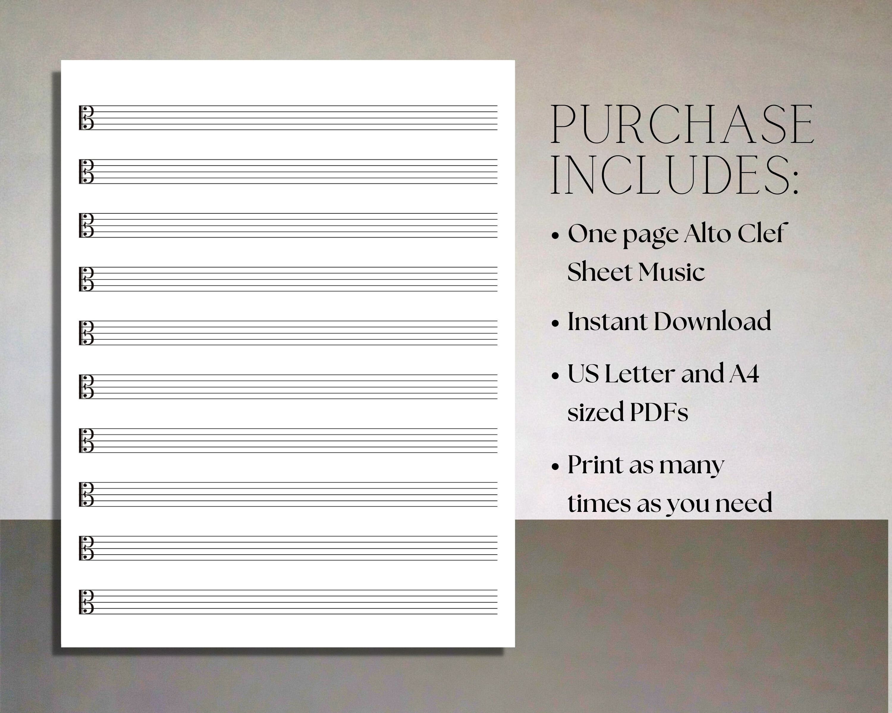 Printable Alto Clef Sheet Music for A4/letter, Printable PDF Instant ...