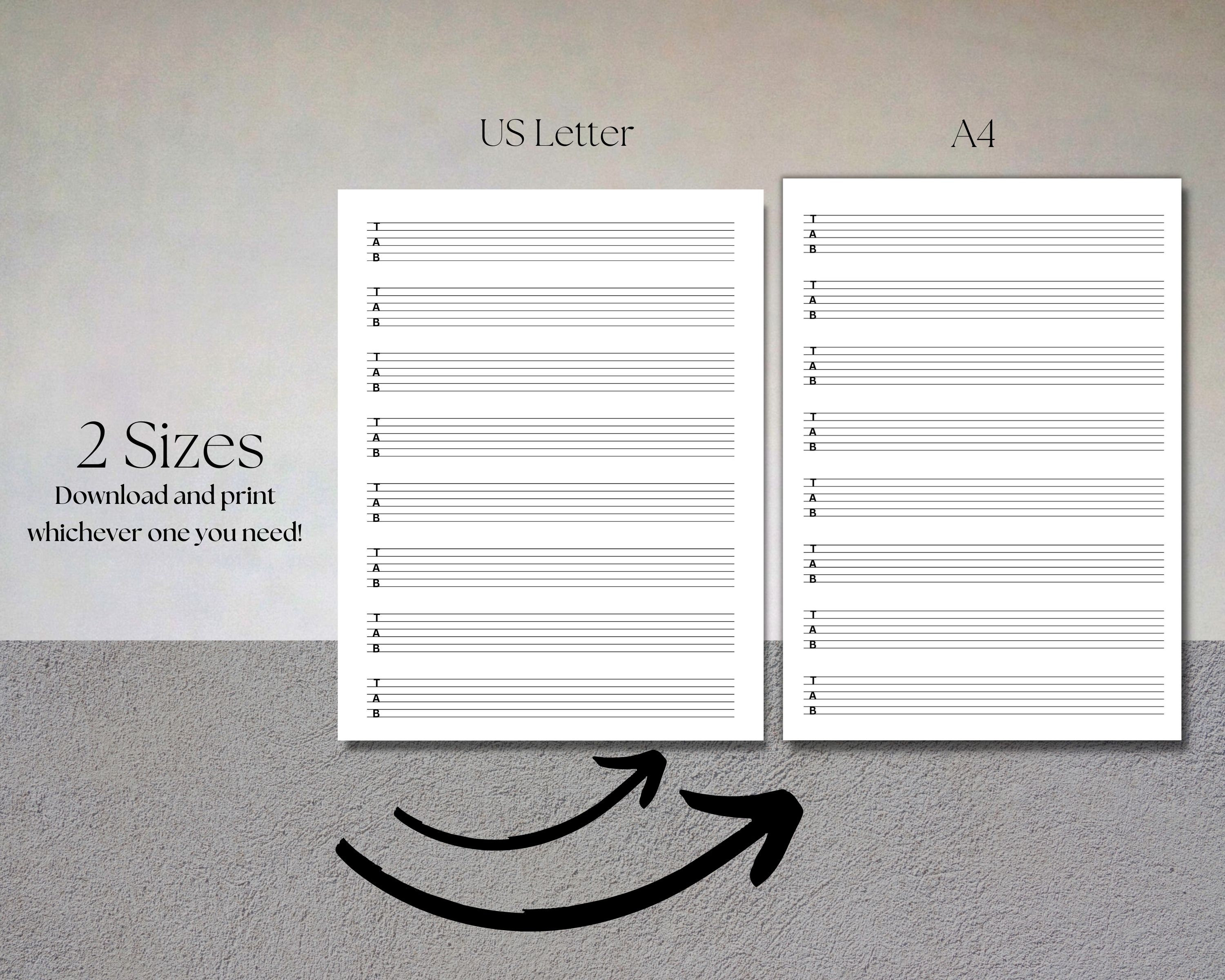 Printable Guitar Tab Paper, Printable Blank Tablature Paper for Guitar ...