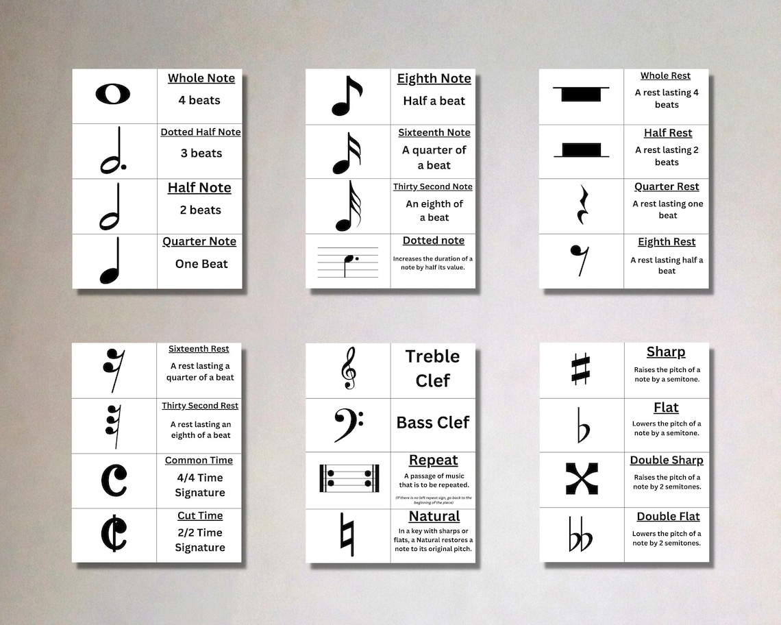 Printable Music Symbol Flashcards: Learn Sheet Music (digital Download ...