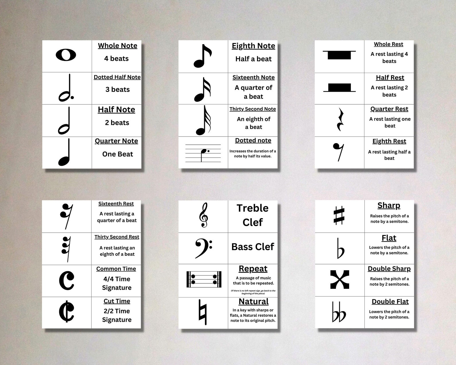 48 Printable Music Symbol Flashcards for Learning Sheet Music and Music ...