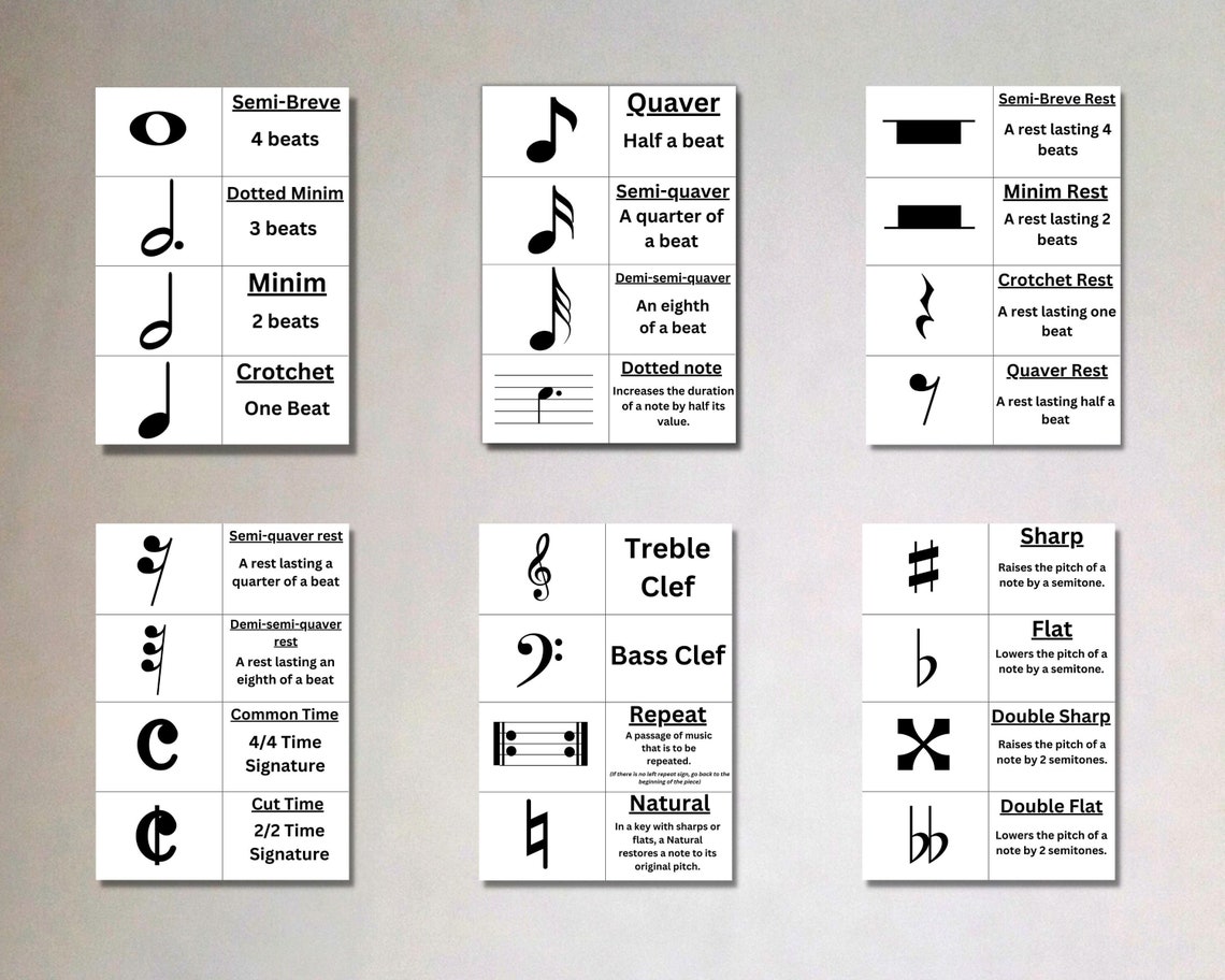 48 Printable British Music Symbol Flashcards for Learning Sheet Music ...