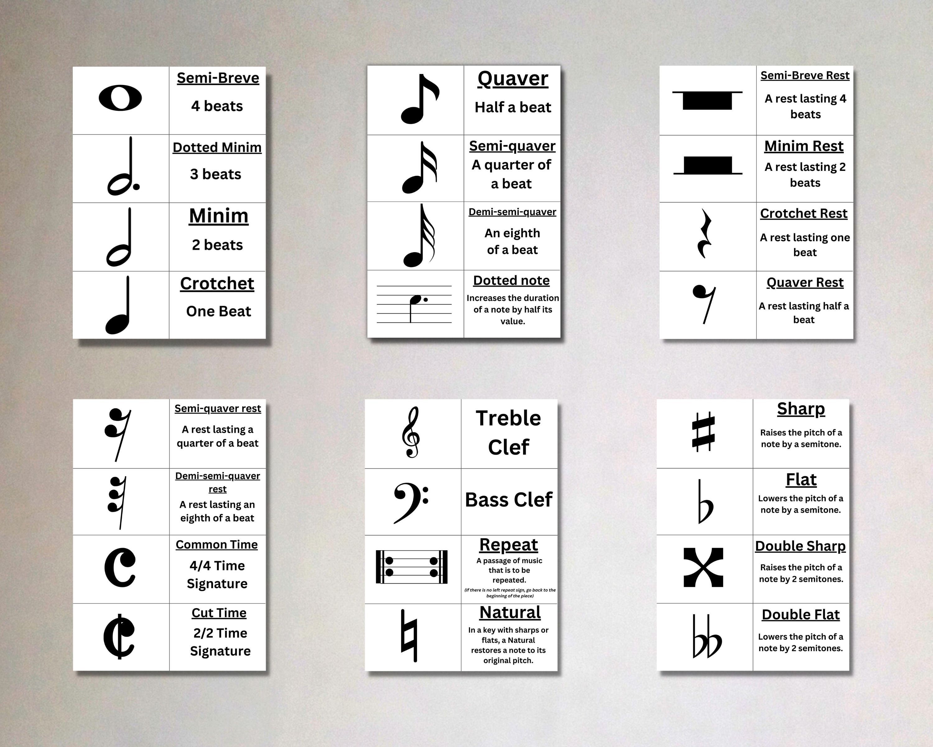 48 Printable British Music Symbol Flashcards for Learning Sheet Music ...