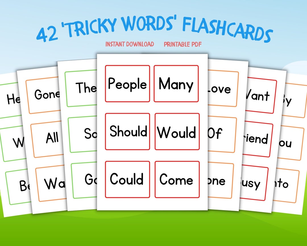 42 Tricky Sight Words Flashcards for Children Phonics and - Etsy