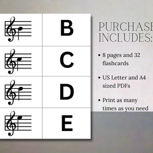Printable Music Flashcards, Treble and Bass Clef, Music Theory ...
