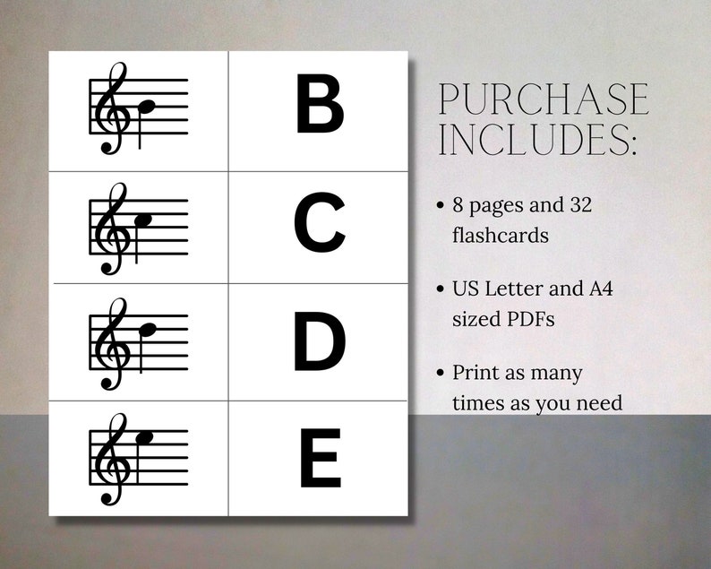 Printable Music Flashcards, Treble and Bass Clef, Music Theory ...