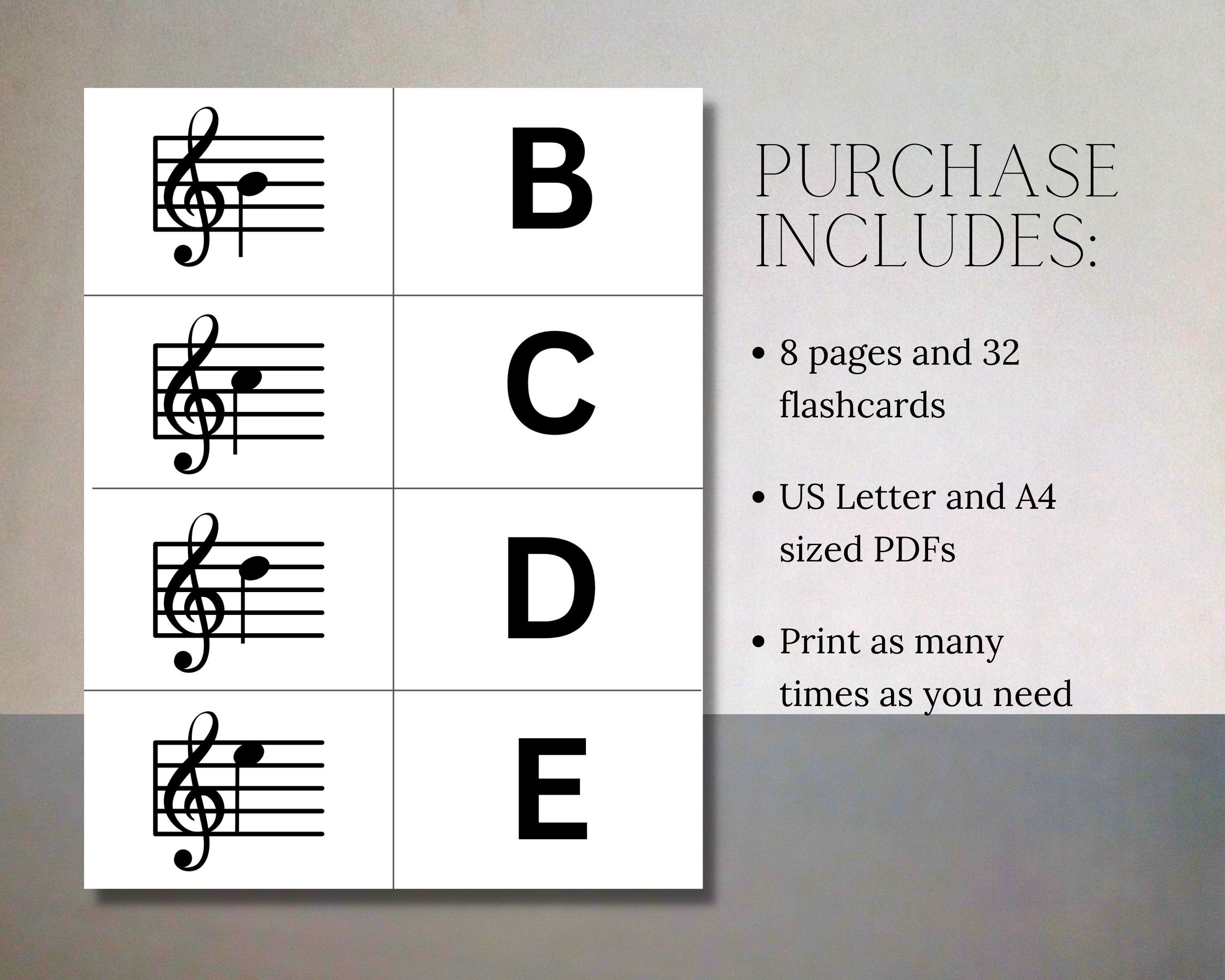 Printable Music Flashcards, Treble and Bass Clef, Music Theory ...