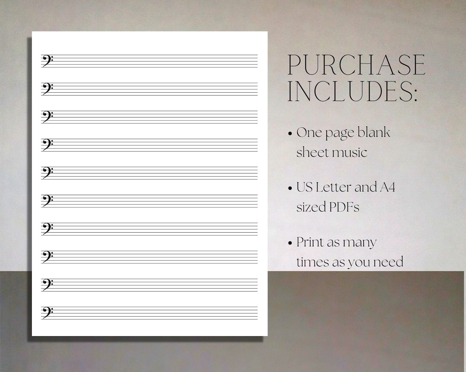 Printable Bass Clef Sheet Music Manuscript Paper 10 Stave per - Etsy
