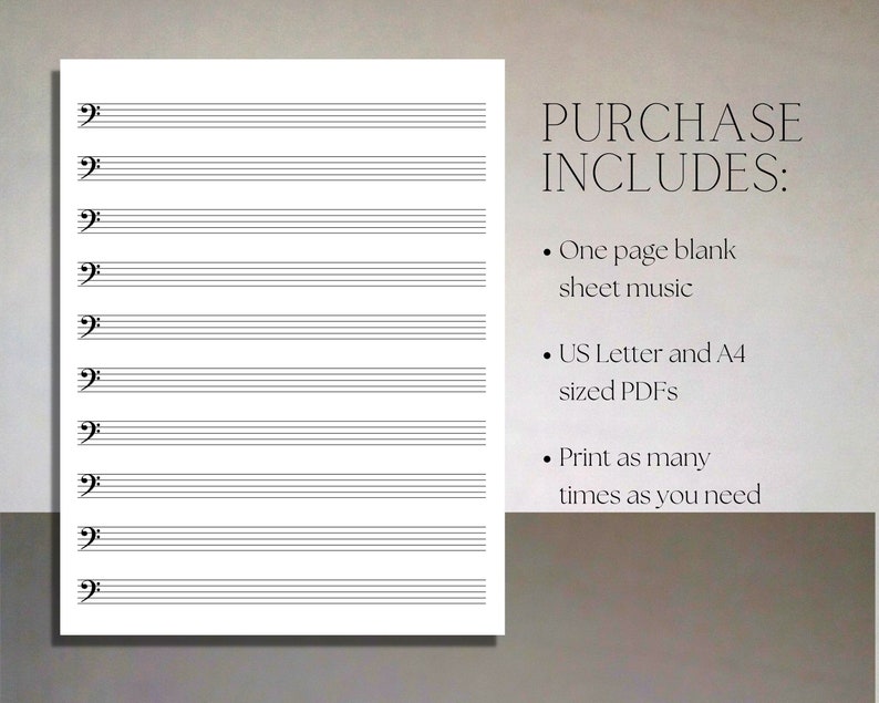 Printable Bass Clef Sheet Music Manuscript Paper 10 Stave per - Etsy