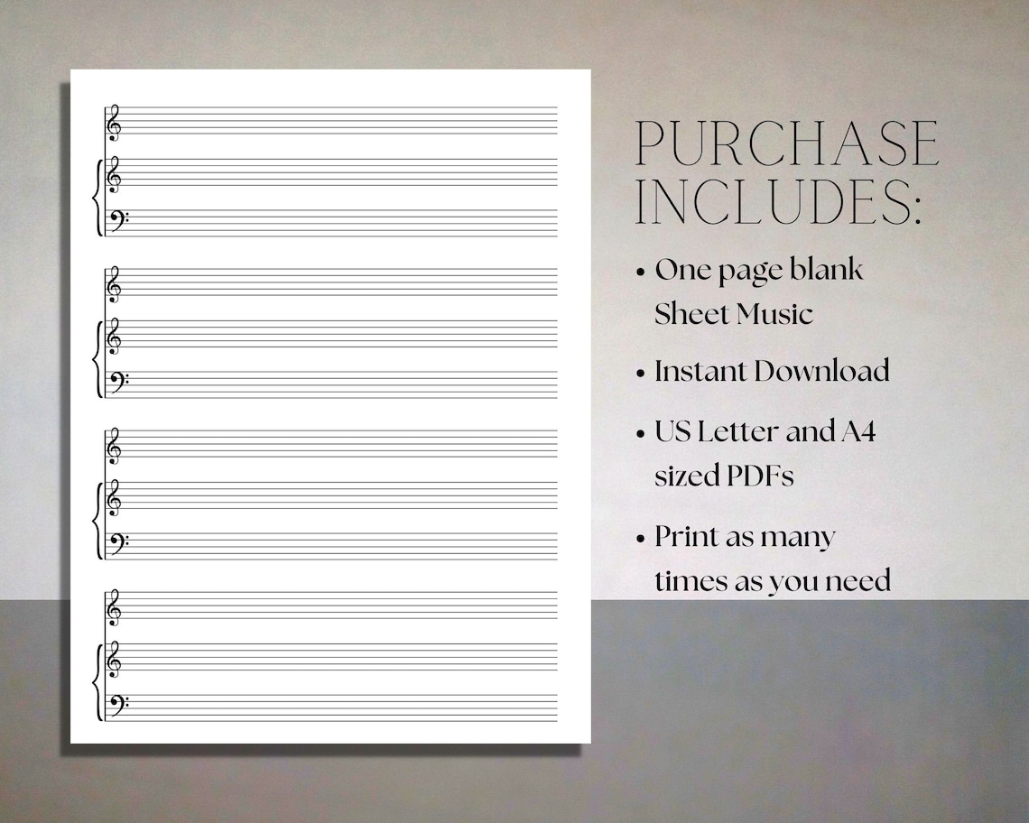 Printable Music Manuscript Paper: Piano & Voice (PDF Instant Download ...