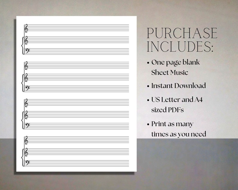 Printable Music Manuscript Paper: Piano & Voice (PDF Instant Download ...