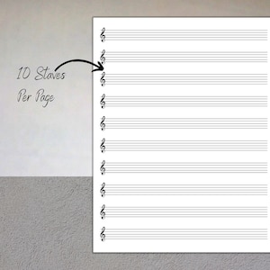 Printable Treble Clef Manuscript Paper: 10 Staves (PDF Instant Download ...