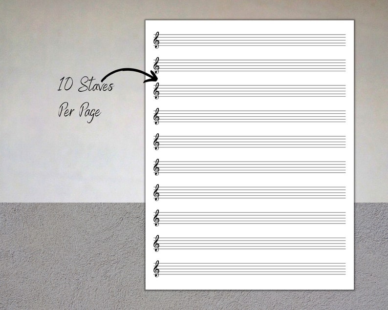 Printable Treble Clef Manuscript Paper: 10 Staves (PDF Instant Download ...