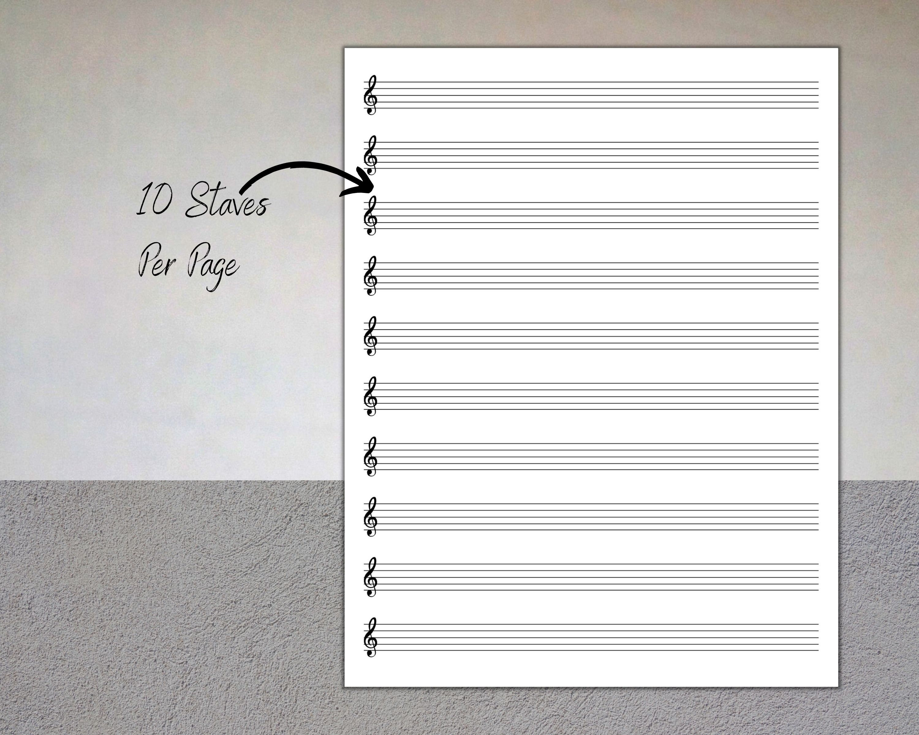 Printable Treble Clef Manuscript Paper: 10 Staves (PDF Instant Download ...